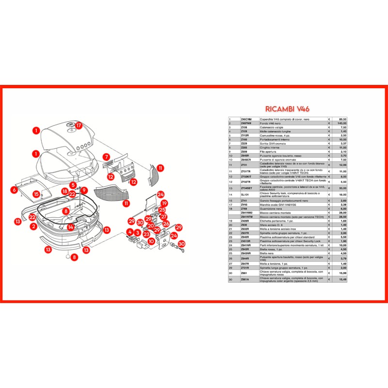 Z46CNM Ricambi Bauletto GIVI V46 - V46 TECH Coperchio V46 completo di ...