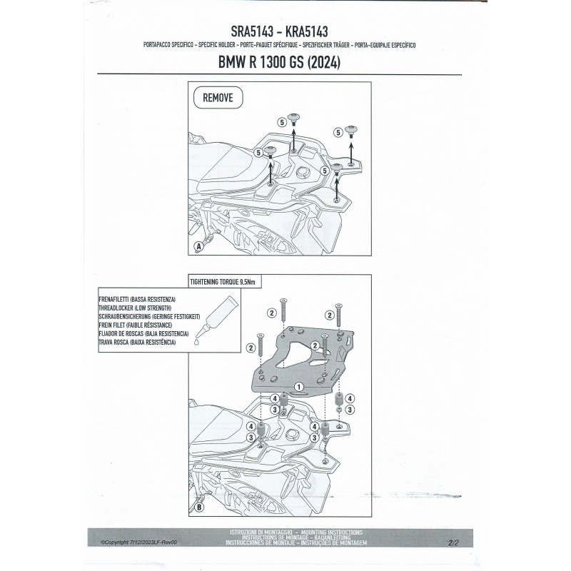 Givi SRA5143 Portapacchi alluminio per bauletto per BMW R1300GS e Adv